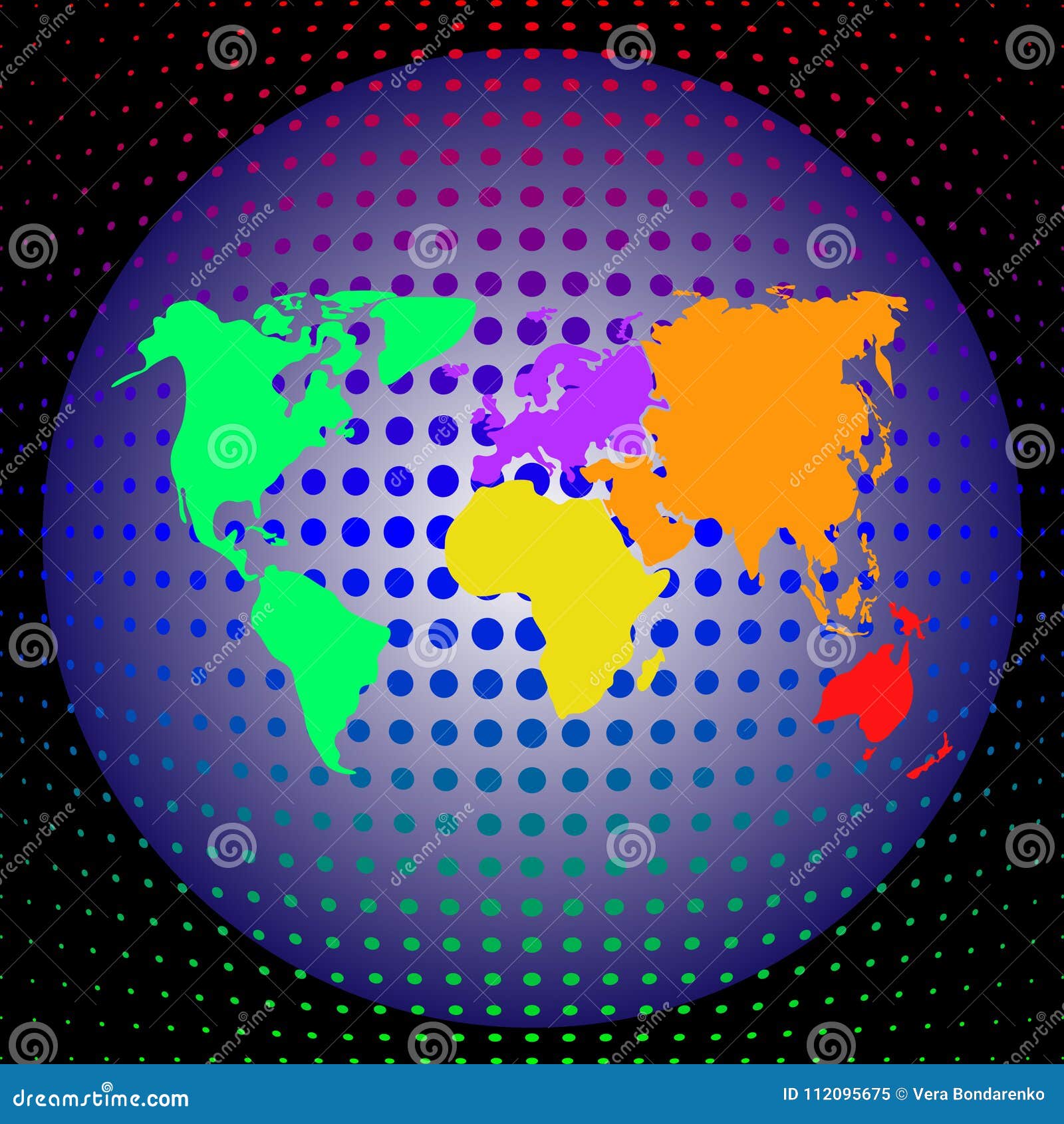 Vector Multicolor World Map with Continents on the Globe on a Deep Dark ...