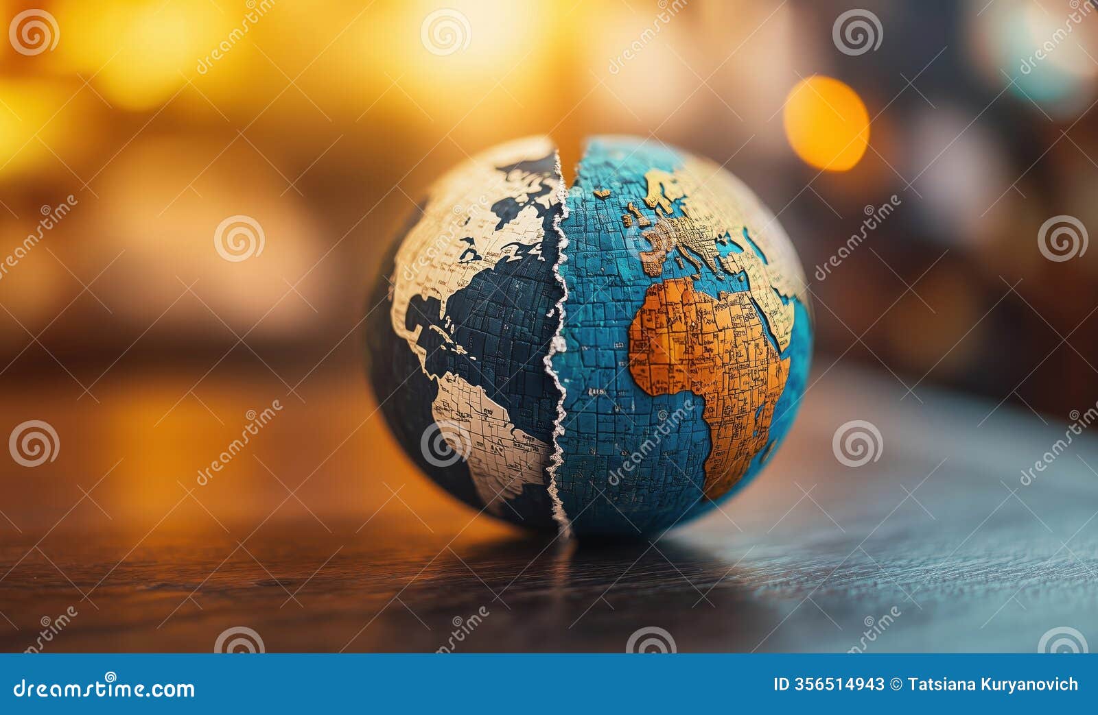 Globe Split in Half Showcasing Continents, Detailed Texture, Warm ...