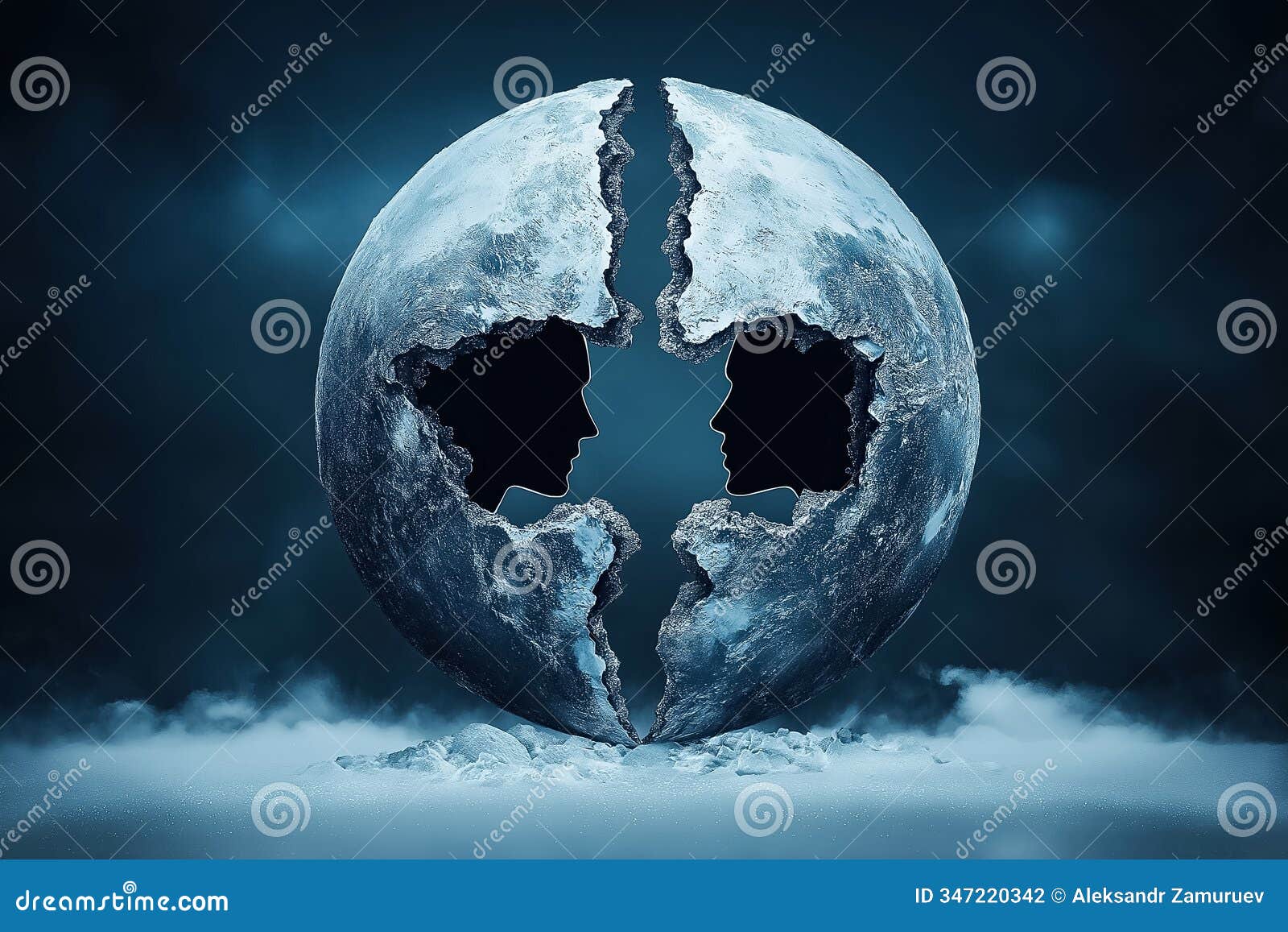 A Globe Split into Two Parts Reveals Human Forms, Symbolizing ...