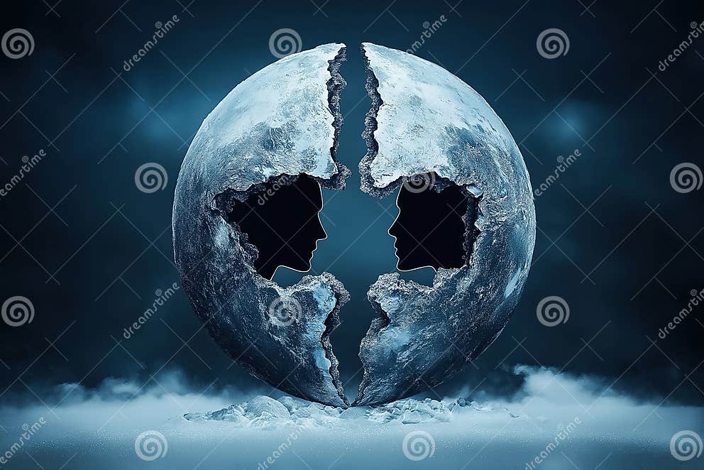 A Globe Split into Two Parts Reveals Human Forms, Symbolizing ...