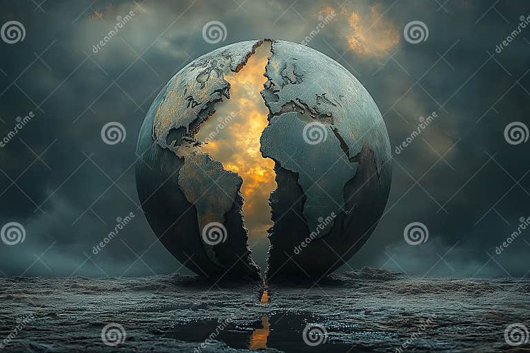 A Globe Split in Two Shows a Glowing Core, Symbolizing Isolation and ...