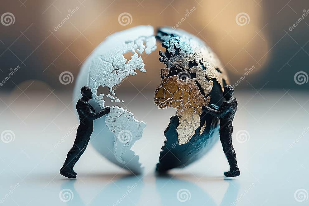 A Globe Split in Two Shows Humans Collaborating but Separated ...