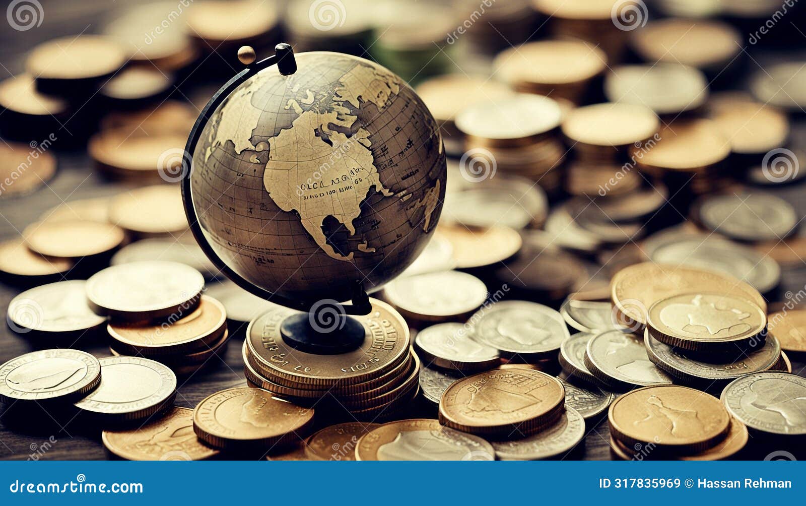 Globe and Stack with Coins. Money Makes the World Go Round Stock ...