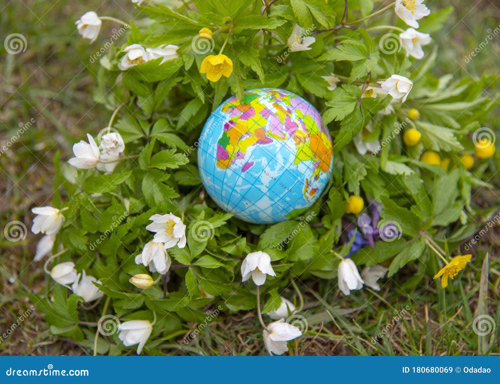 The Globe is Surrounded by Bright Spring Flowers Stock Image - Image of ...