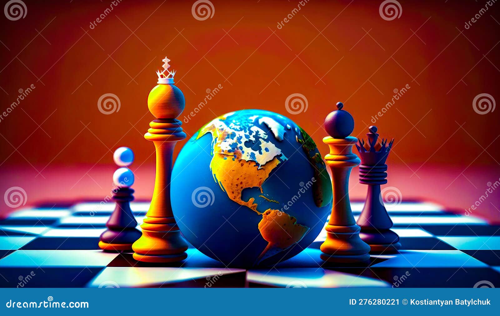 Globe Surrounded by Chess Pieces and Pieces of Chess on Chess Board ...