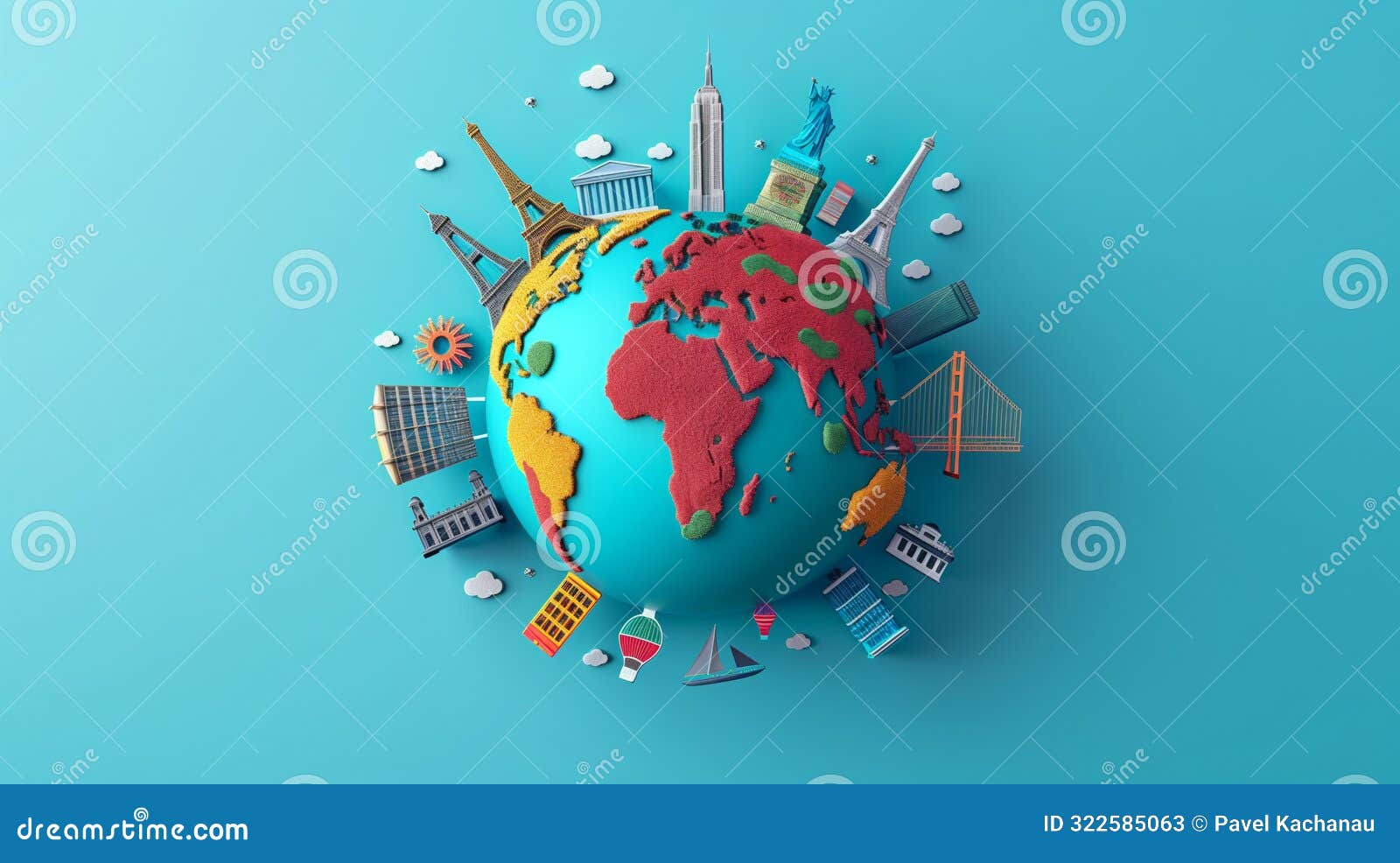 A Globe Surrounded by Colorful Icons of World Landmarks Stock ...