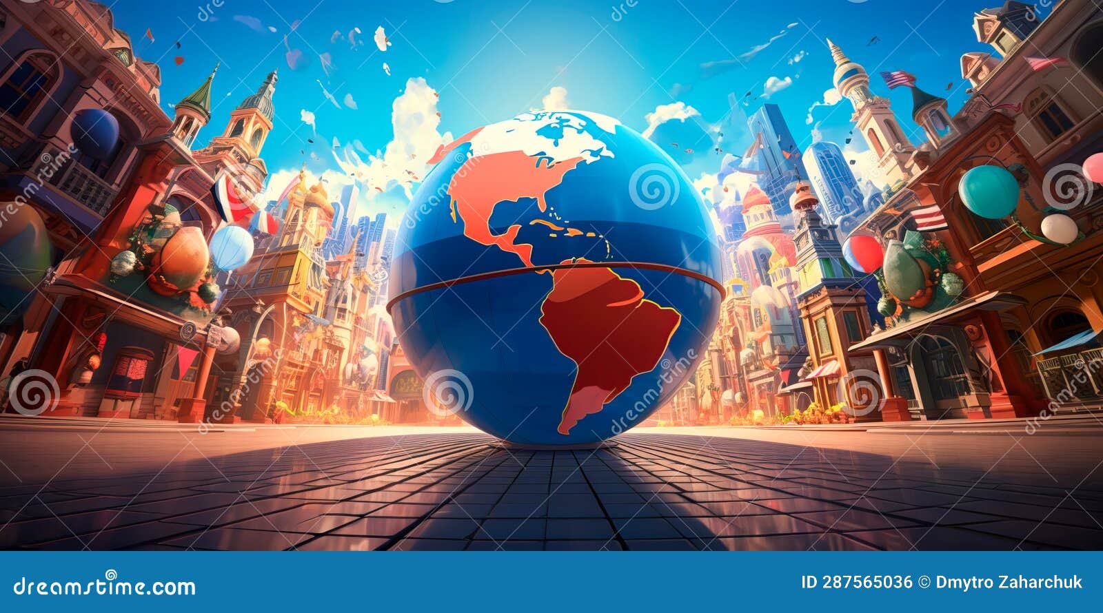 Globe Surrounded by Flags of Different Countries, Representing the ...