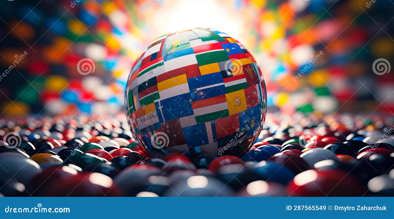 Globe Surrounded by Flags of Different Countries, Representing the ...