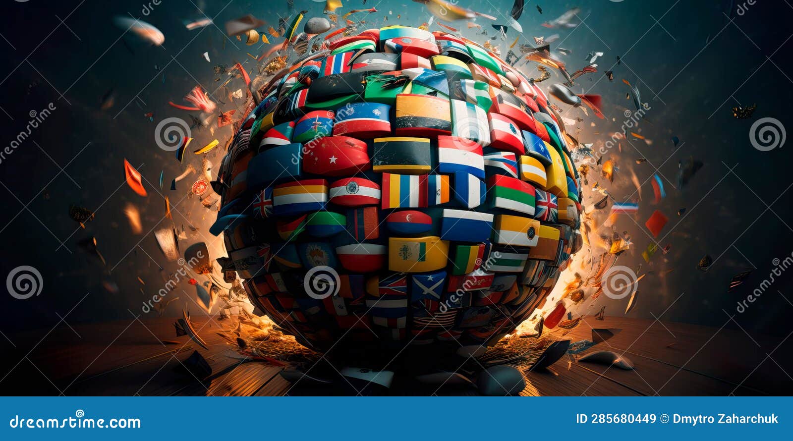 Globe Surrounded by Flags of Different Countries, Representing the ...