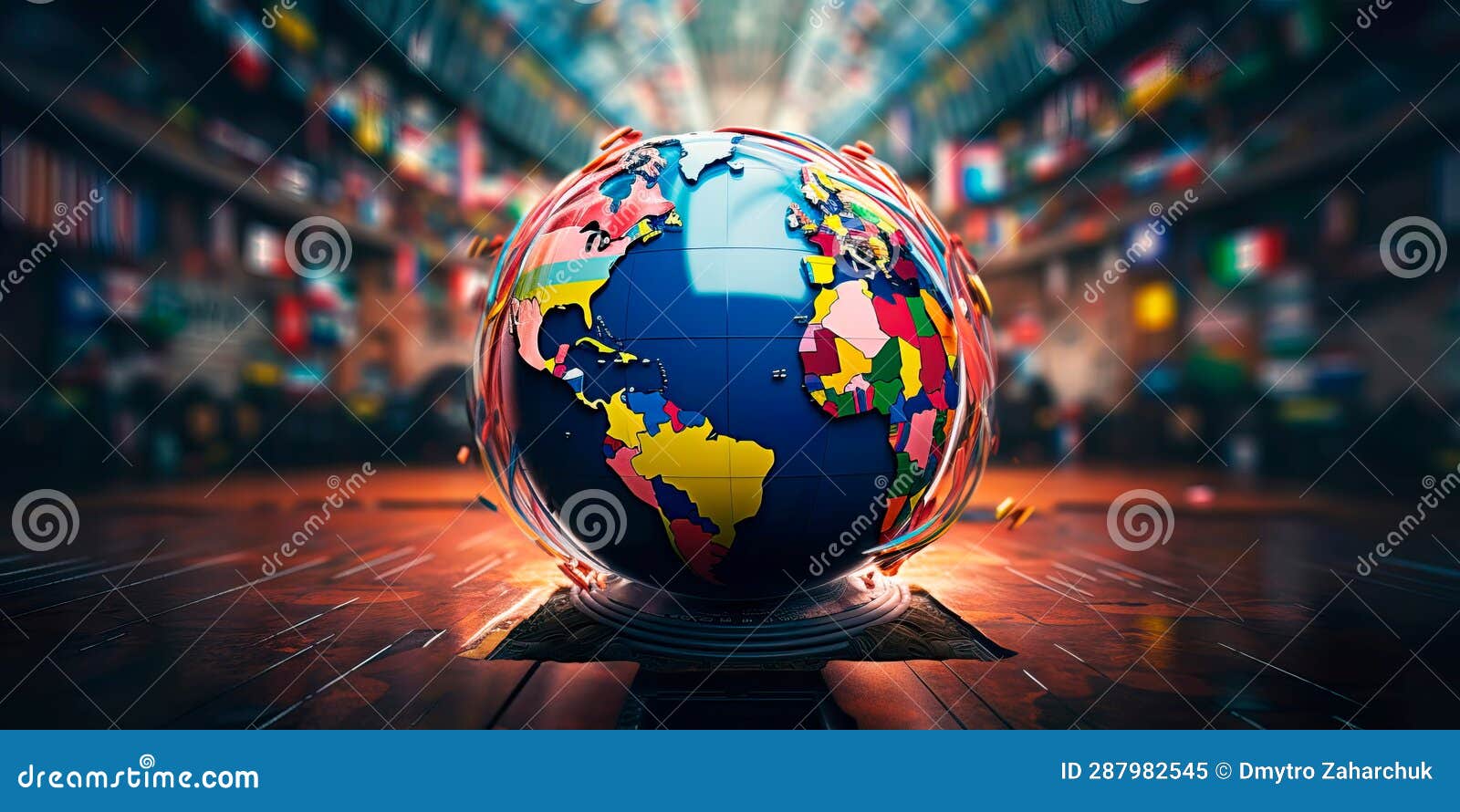 Globe Surrounded by Flags of Different Countries, Representing the ...