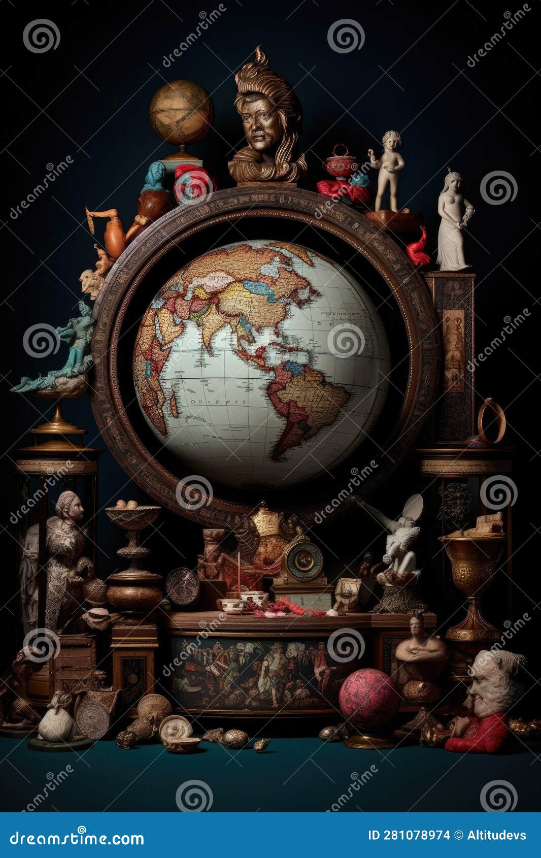 A Globe Surrounded by Symbolic Items from Different Cultures Stock ...