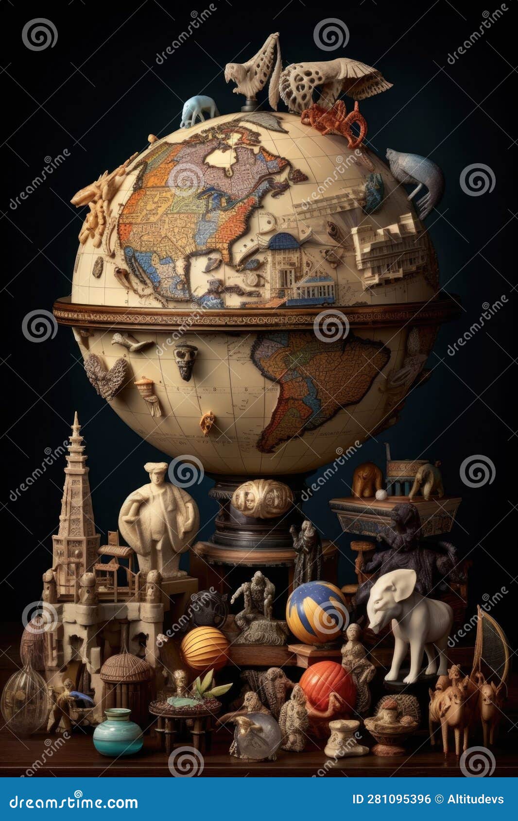 A Globe Surrounded by Symbolic Items from Different Cultures Stock ...