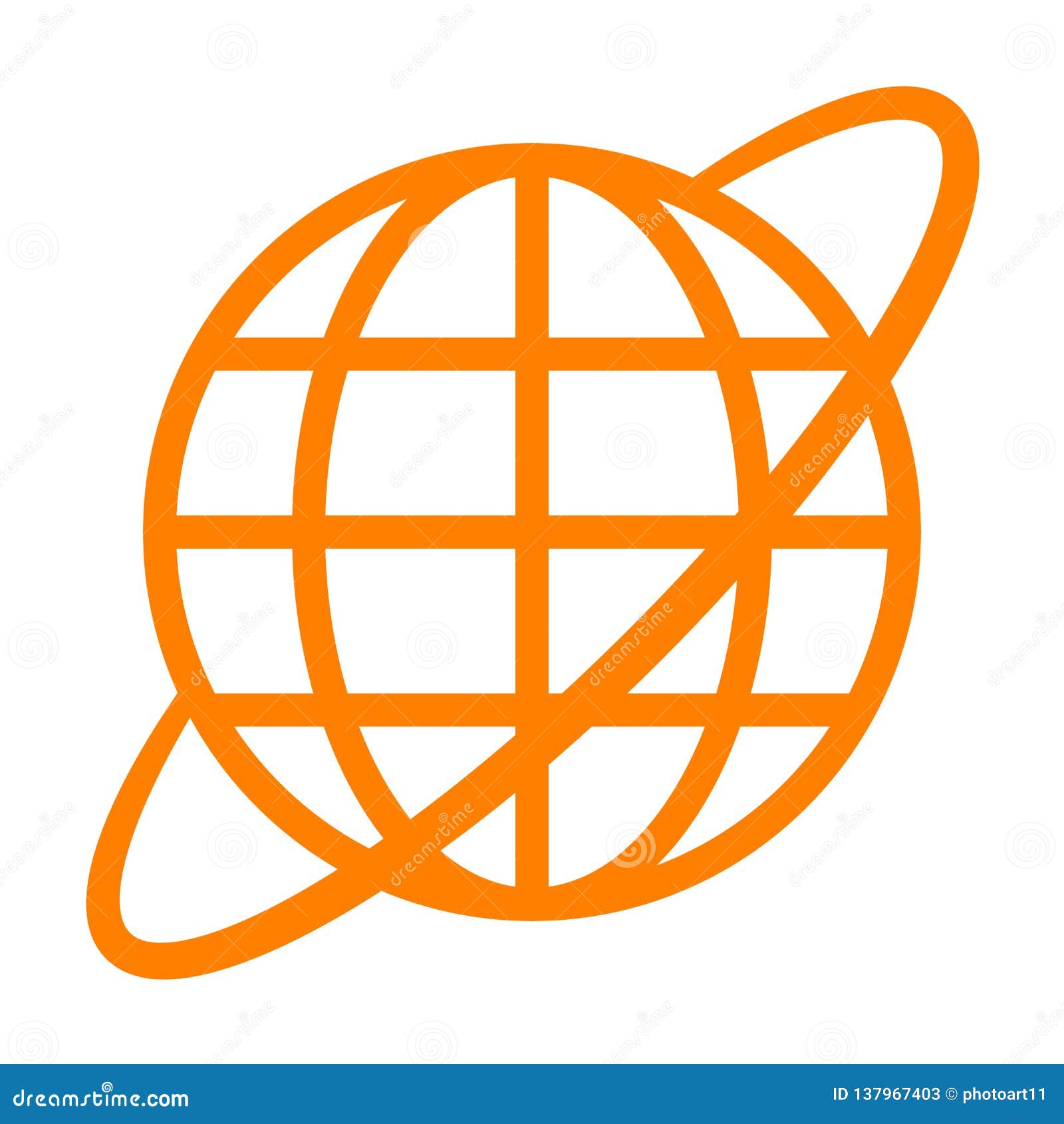 Globe Symbol Icon with Orbit - Orange Simple, Isolated - Vector Stock ...