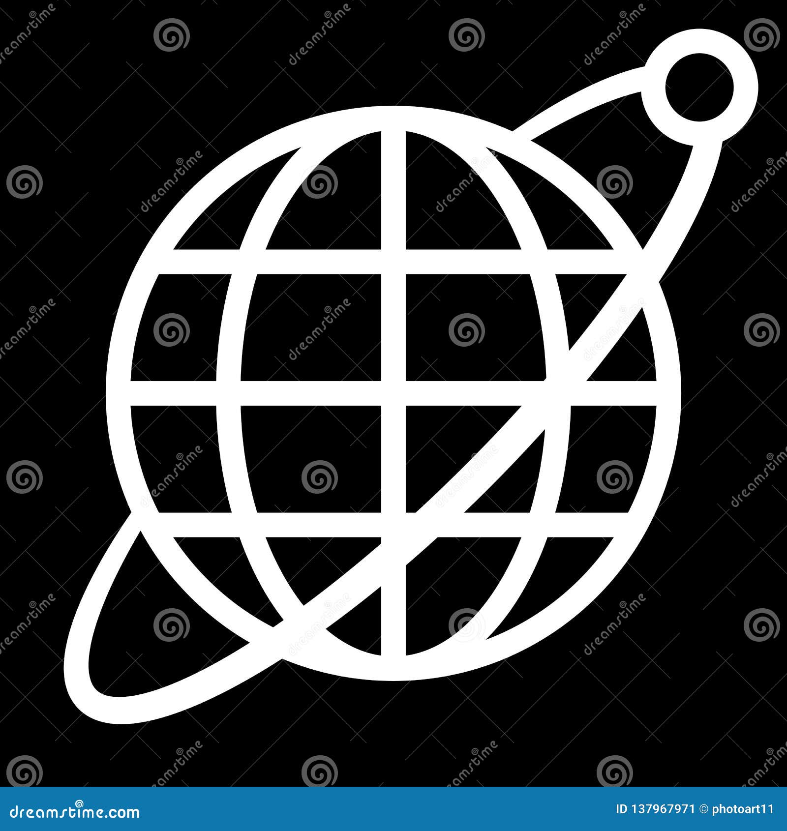 Globe Symbol Icon with Orbit and Satellite - White Simple, Isolated ...