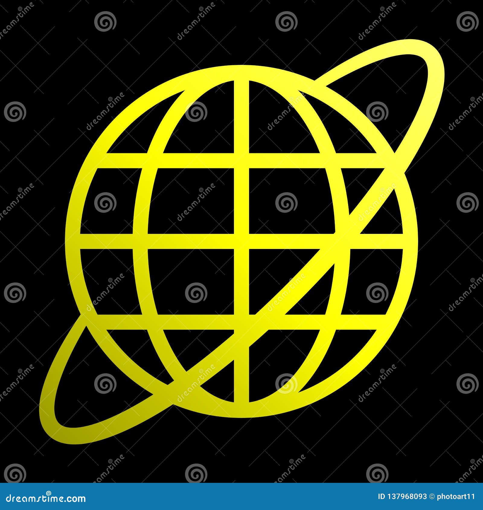 Globe Symbol Icon with Orbit - Yellow Gradient, Isolated - Vector Stock ...