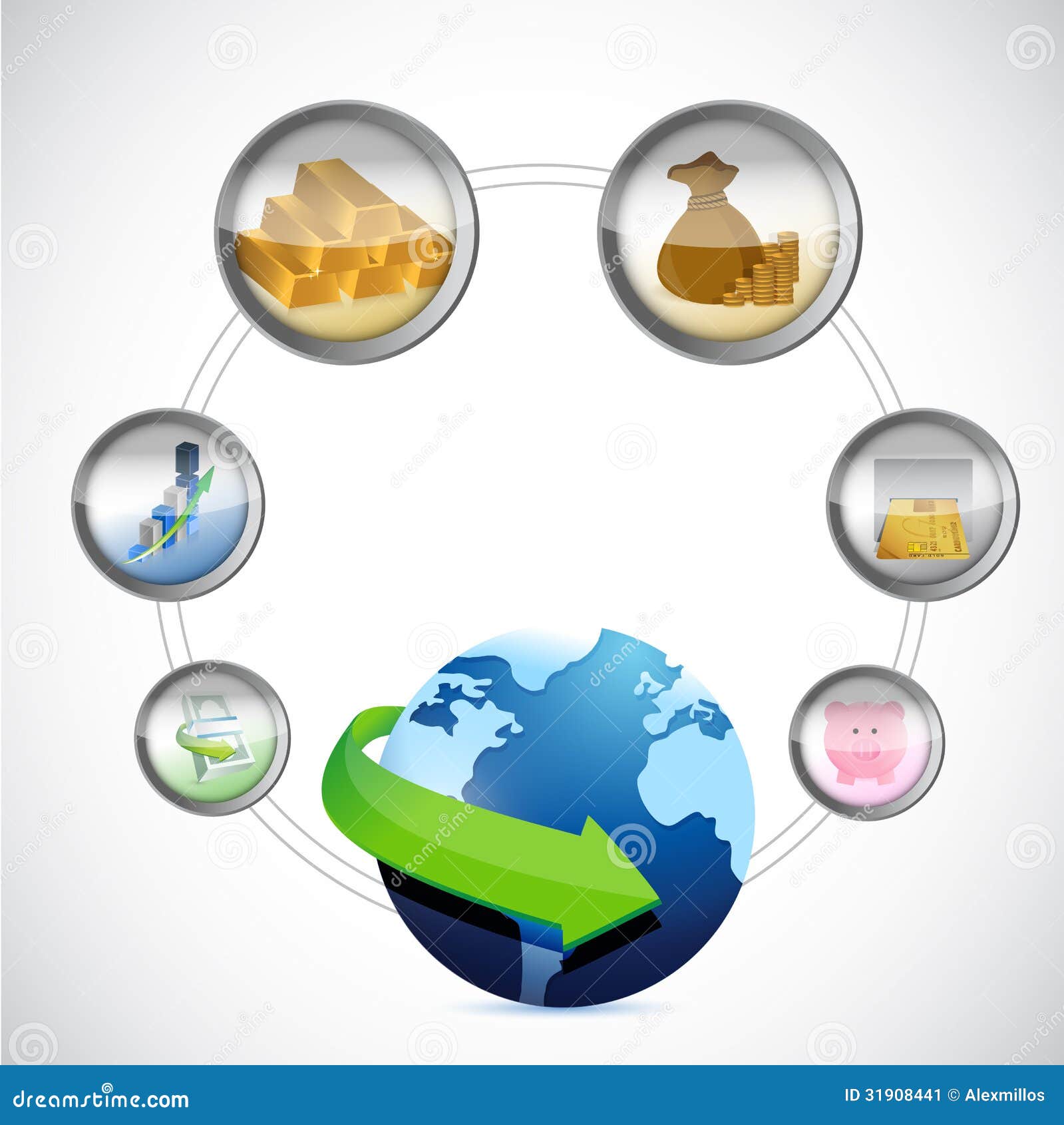 Globe Symbol and Monetary Icons Cycle Stock Illustration - Illustration ...