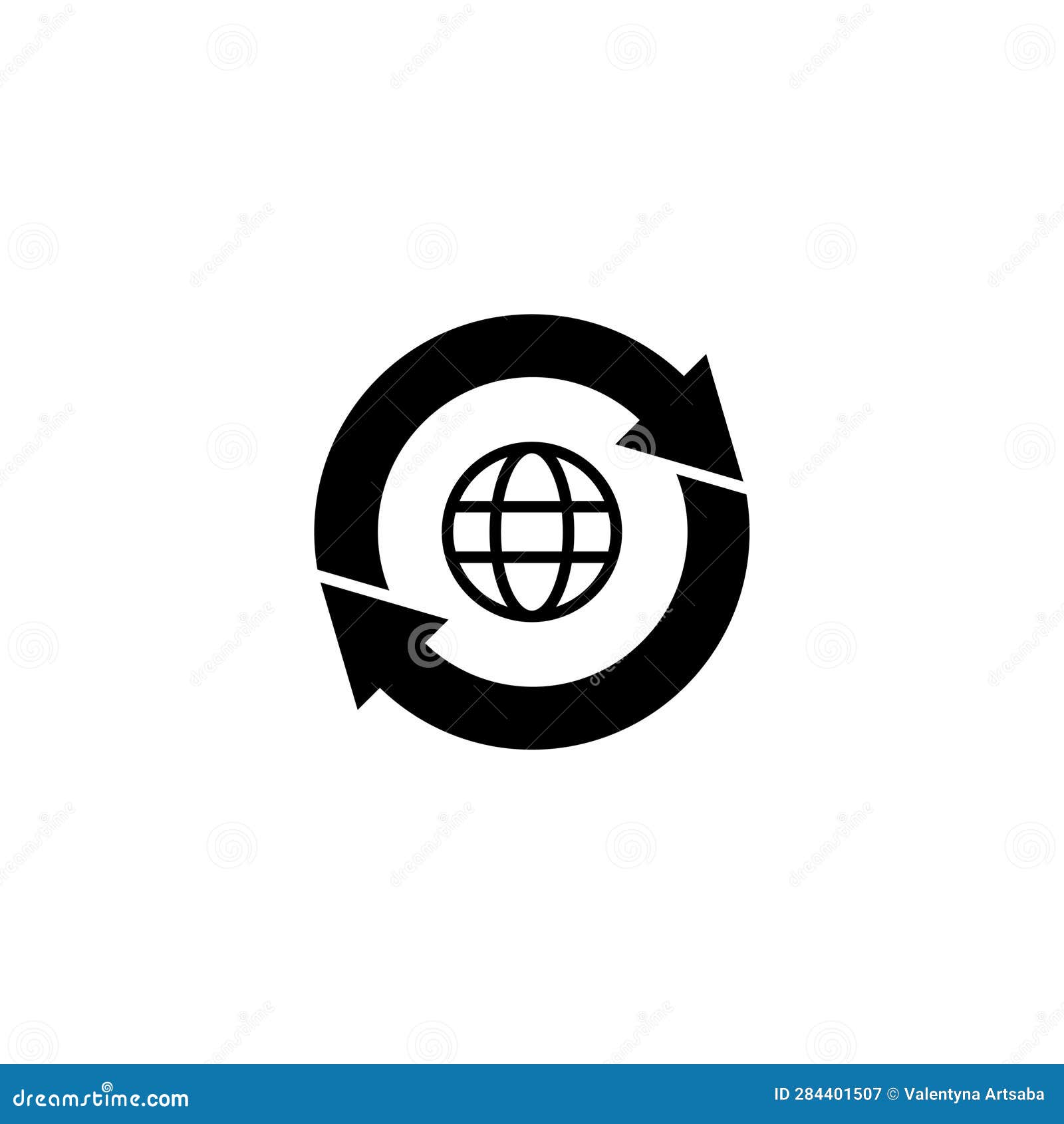 Globe with 2 Sync Arrows Around, Worldwide. Flat Vector Icon ...