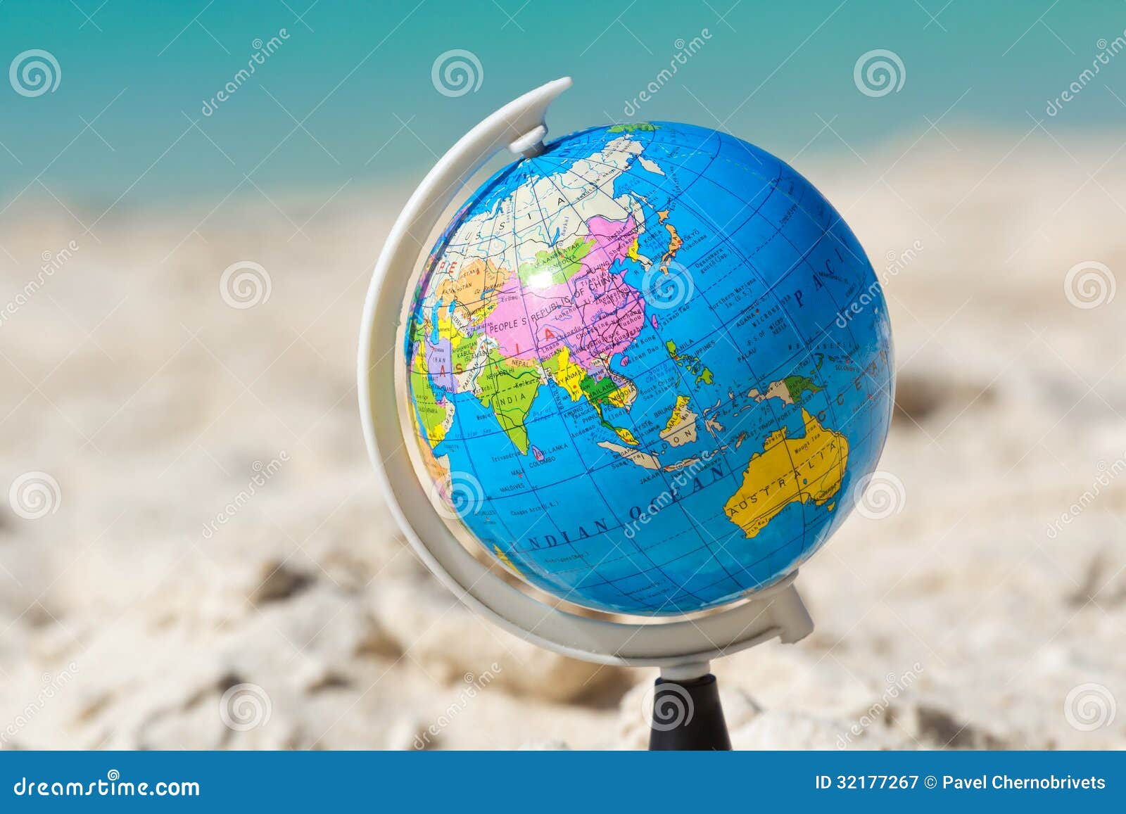 Globe on tropical beach stock image. Image of europe - 32177267
