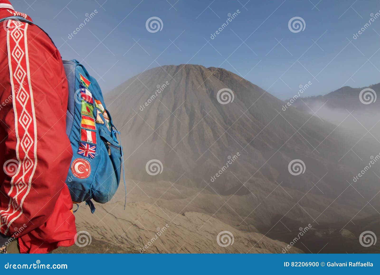 Globe Trotter Backpacker Near Batok Volcano Stock Photo - Image of ...