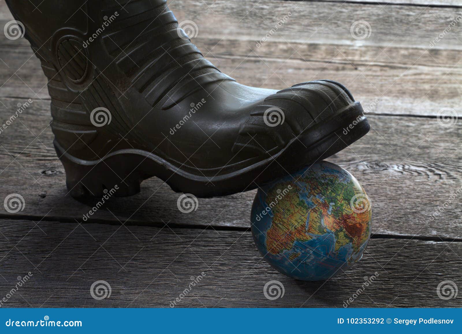 Globe Under the Foot in a Rubber Boot Stock Photo - Image of save ...