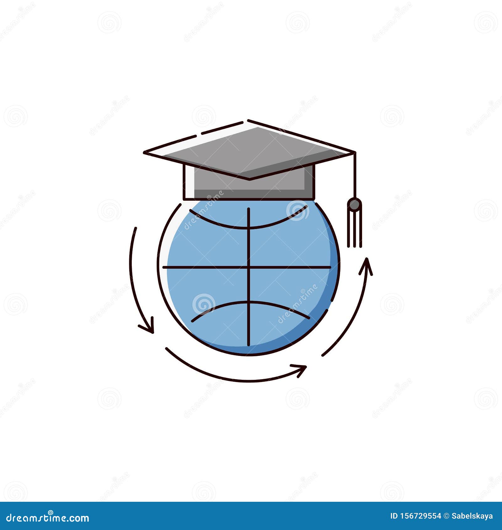 Globe in University Hat an Icon for Online Learning Vector Illustration ...