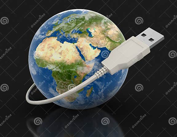 Globe and USB Cable (clipping Path Included) Stock Illustration ...