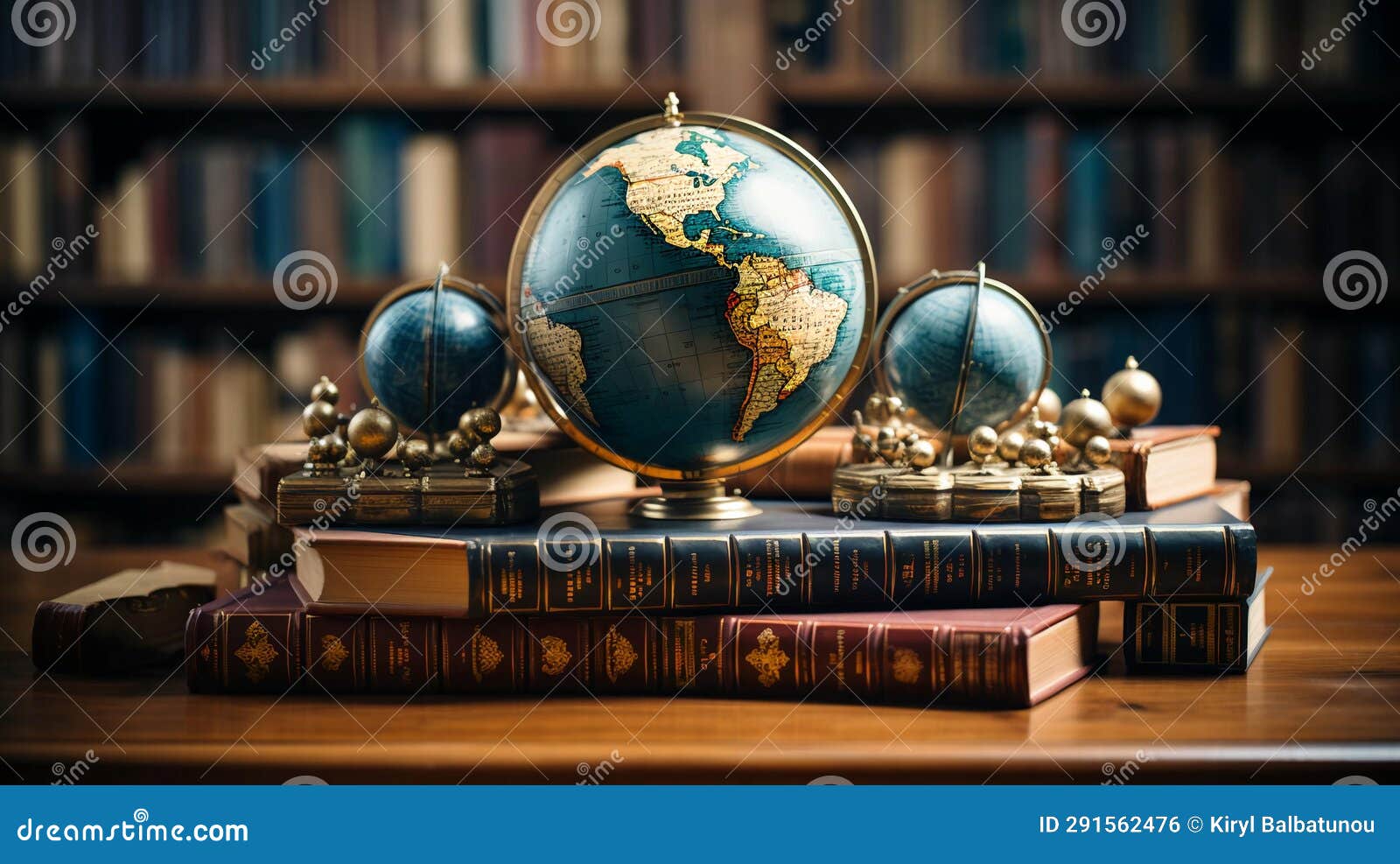 Globe and Vintage Smart Books on the Table Stock Illustration ...