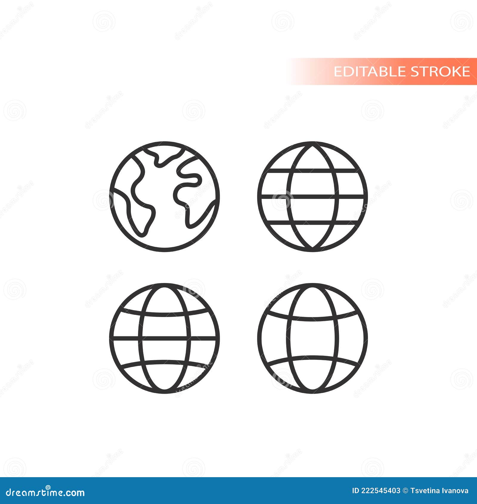 Globe Web Line Vector Icon Set Stock Vector - Illustration of vector ...