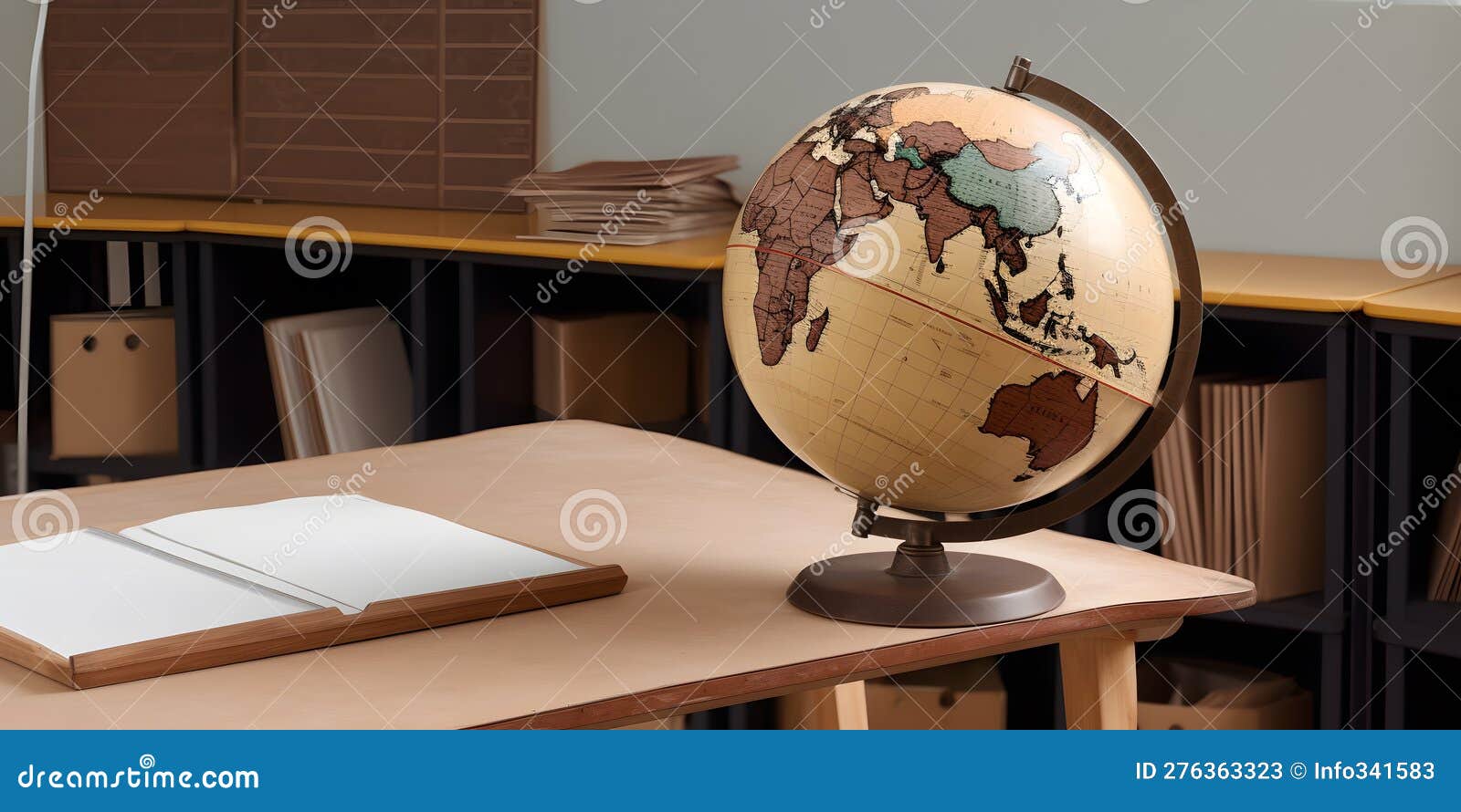 A Globe on a Wooden Stand in a Geography Classroom Hyper- One Created ...