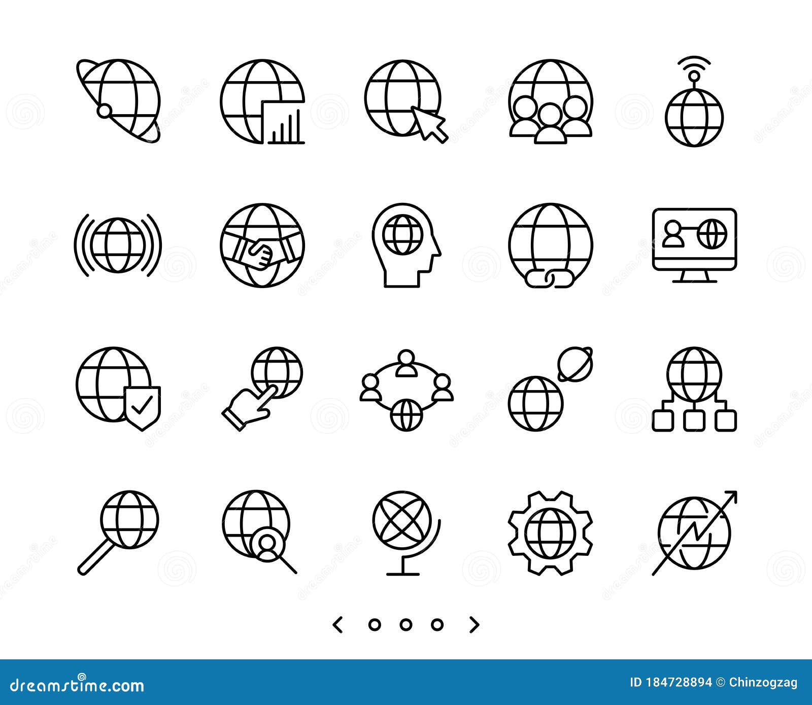 Globe and World Connecting Line Icon Set Stock Vector - Illustration of ...