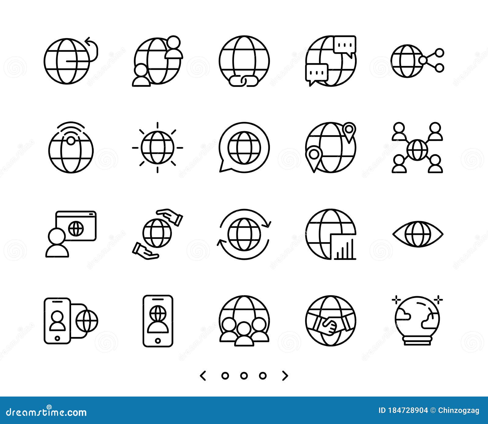 Globe and World Connecting Line Icons Set Stock Vector - Illustration ...