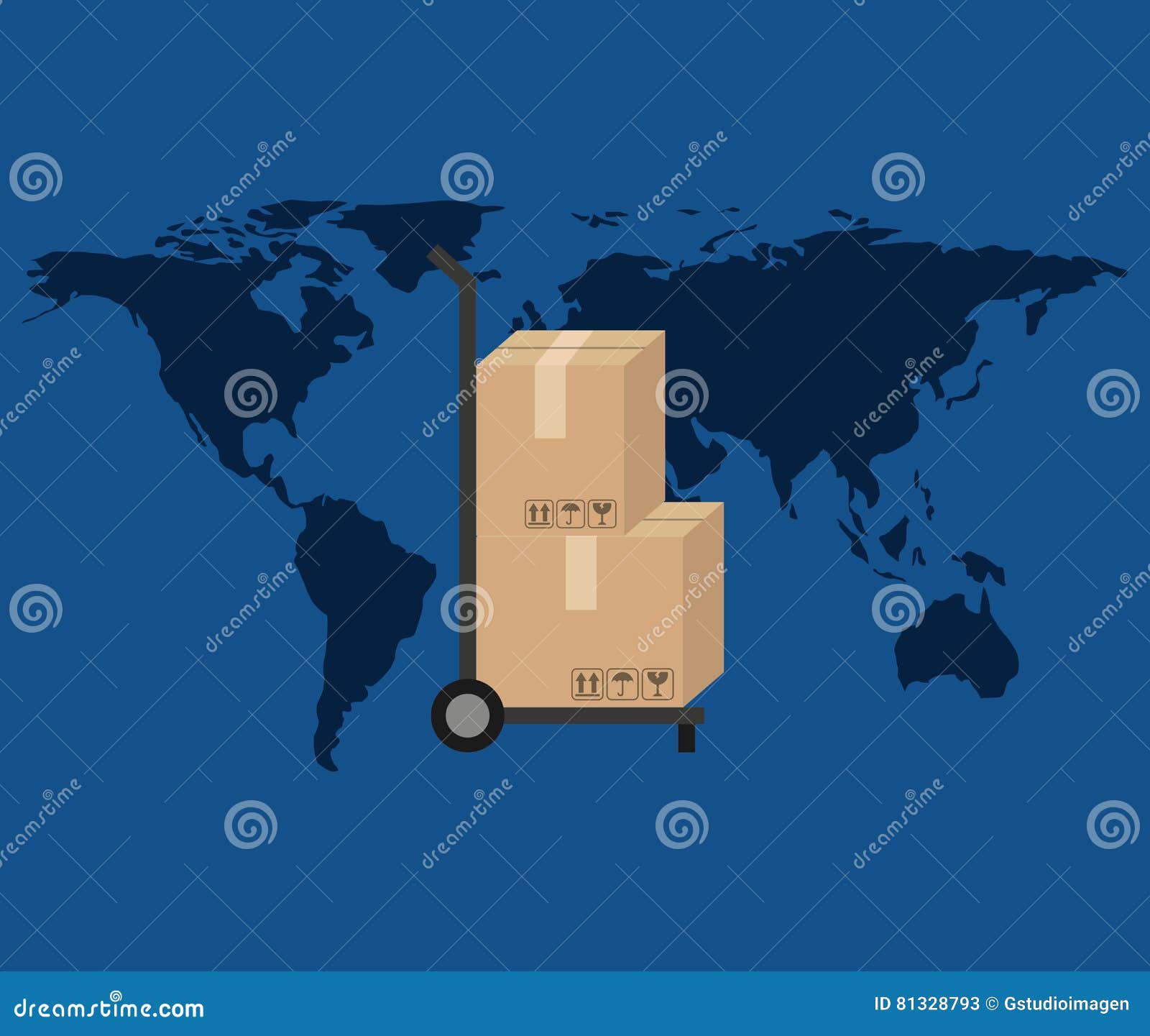Globe World Delivery Trolley Package Graphic Stock Vector ...