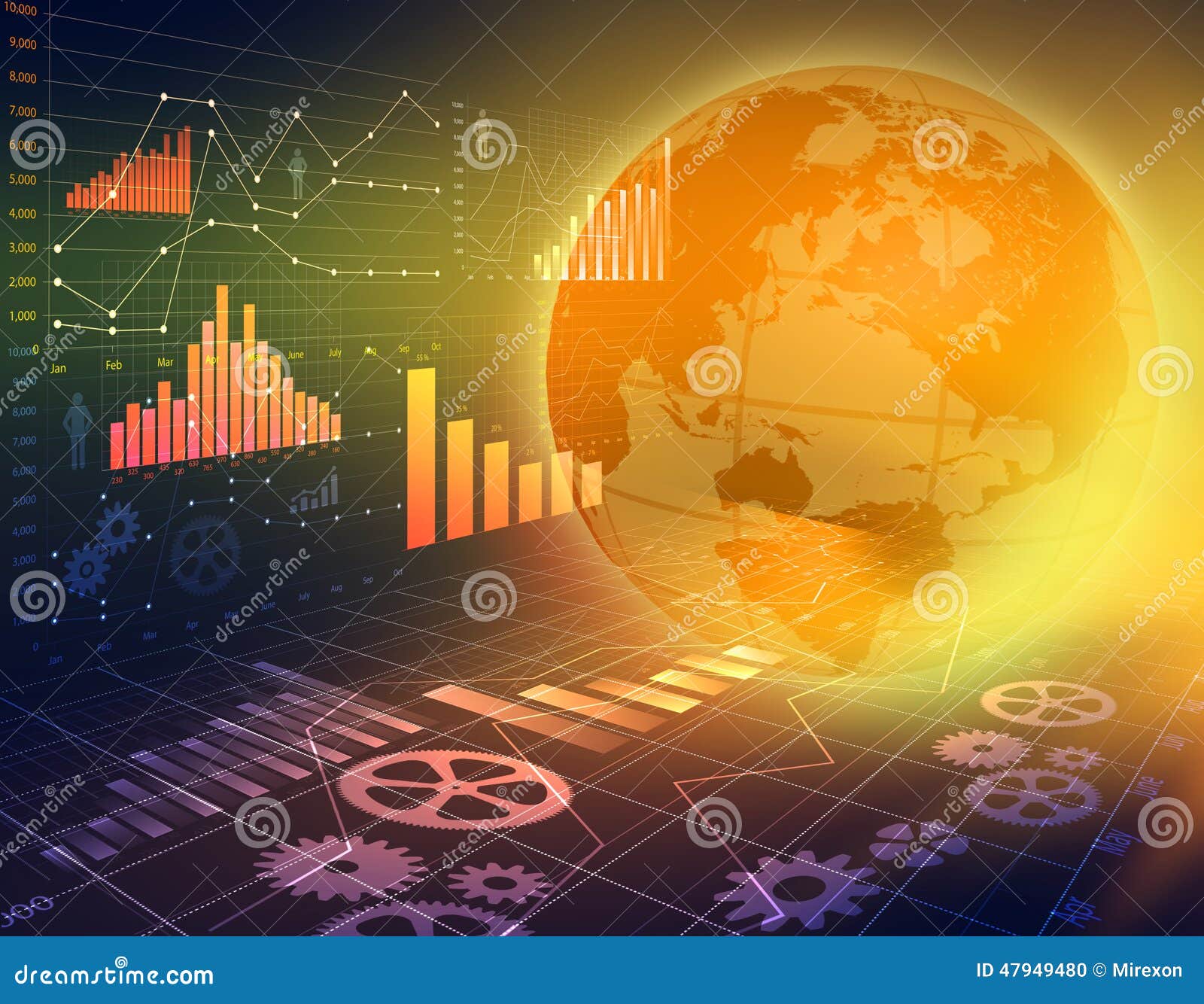Globe with World Map and Abstract Graphics Growth Stock Illustration ...