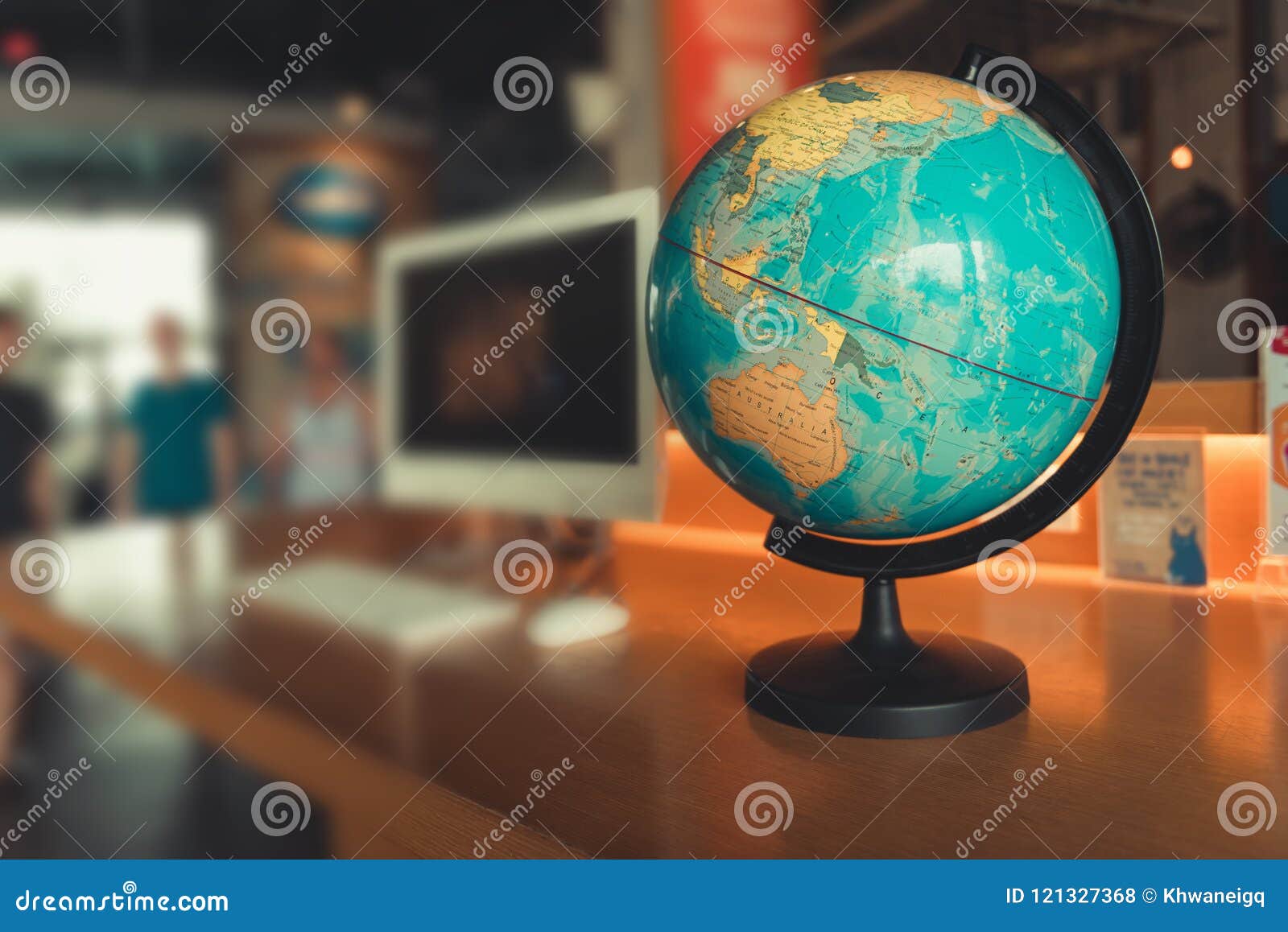 Globe World Map and Computer on Desktop, Around the World Travel Stock ...