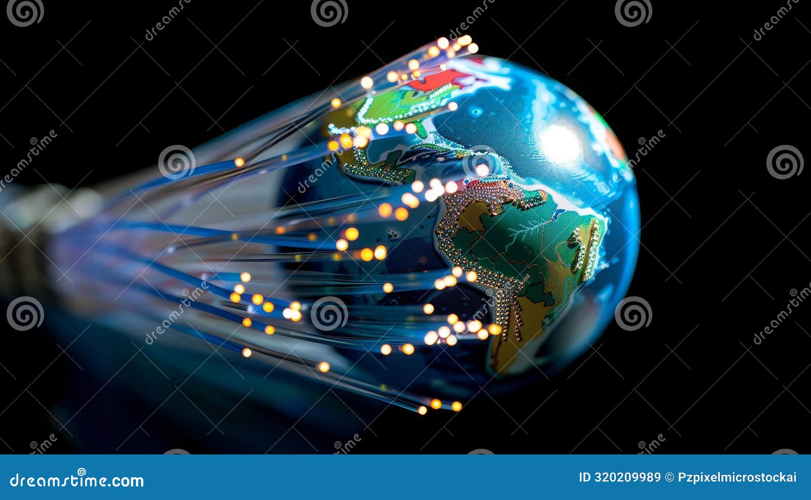 A Globe Wrapped in Fiber Optic Cables, Symbolizing the Global ...