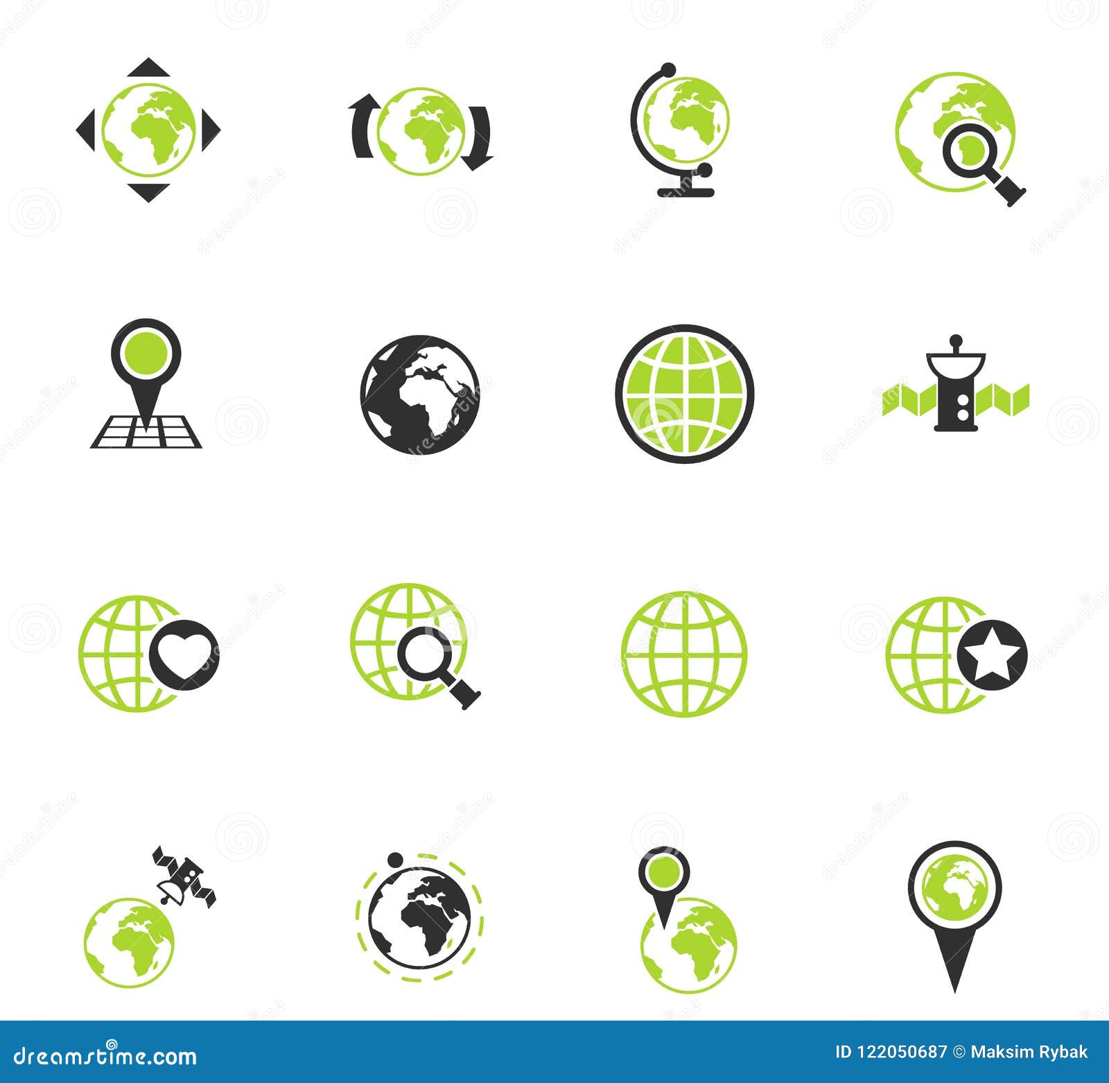 Globes icon set stock vector. Illustration of satellite - 122050687