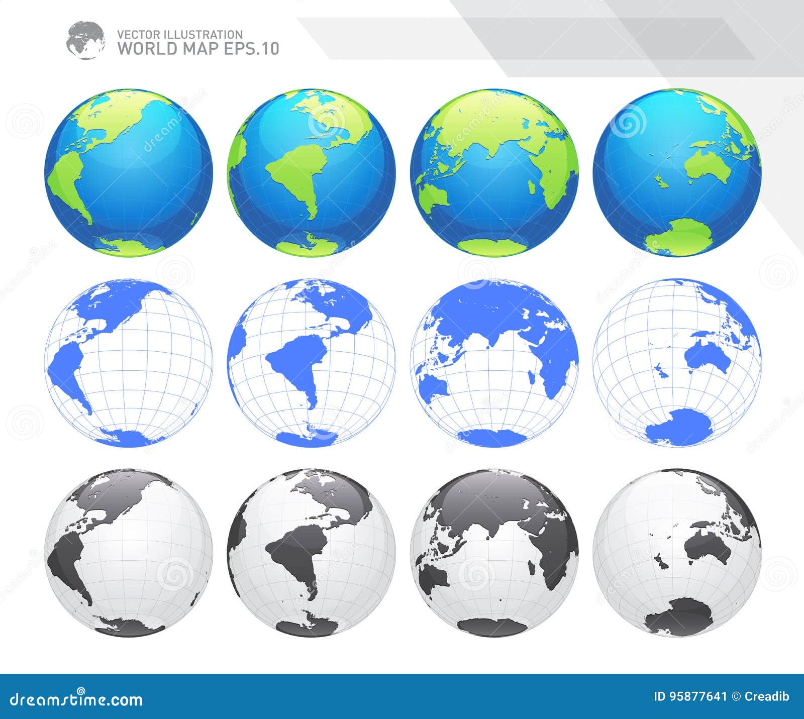 Globes Showing Earth with All Continents. Digital World Globe Vector ...