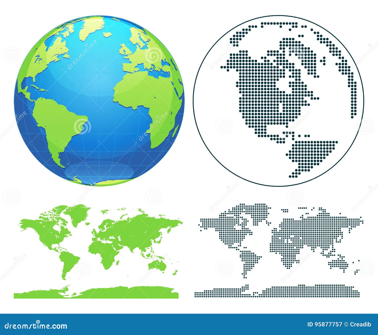 Globes Showing Earth With All Continents. Digital World Globe Vector ...