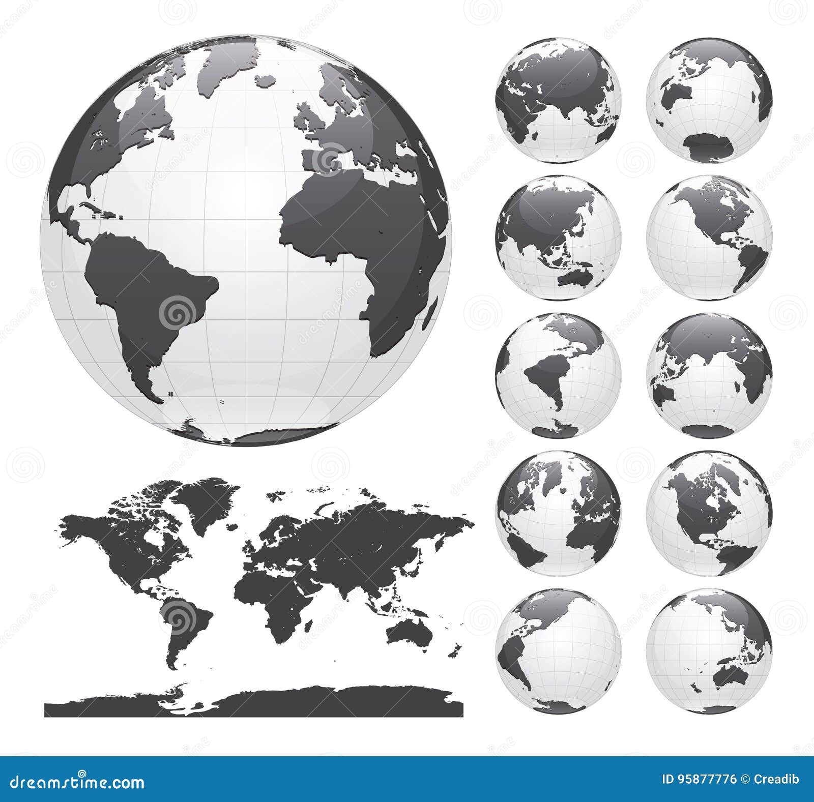 Globes Showing Earth With All Continents. Digital World Globe Vector ...