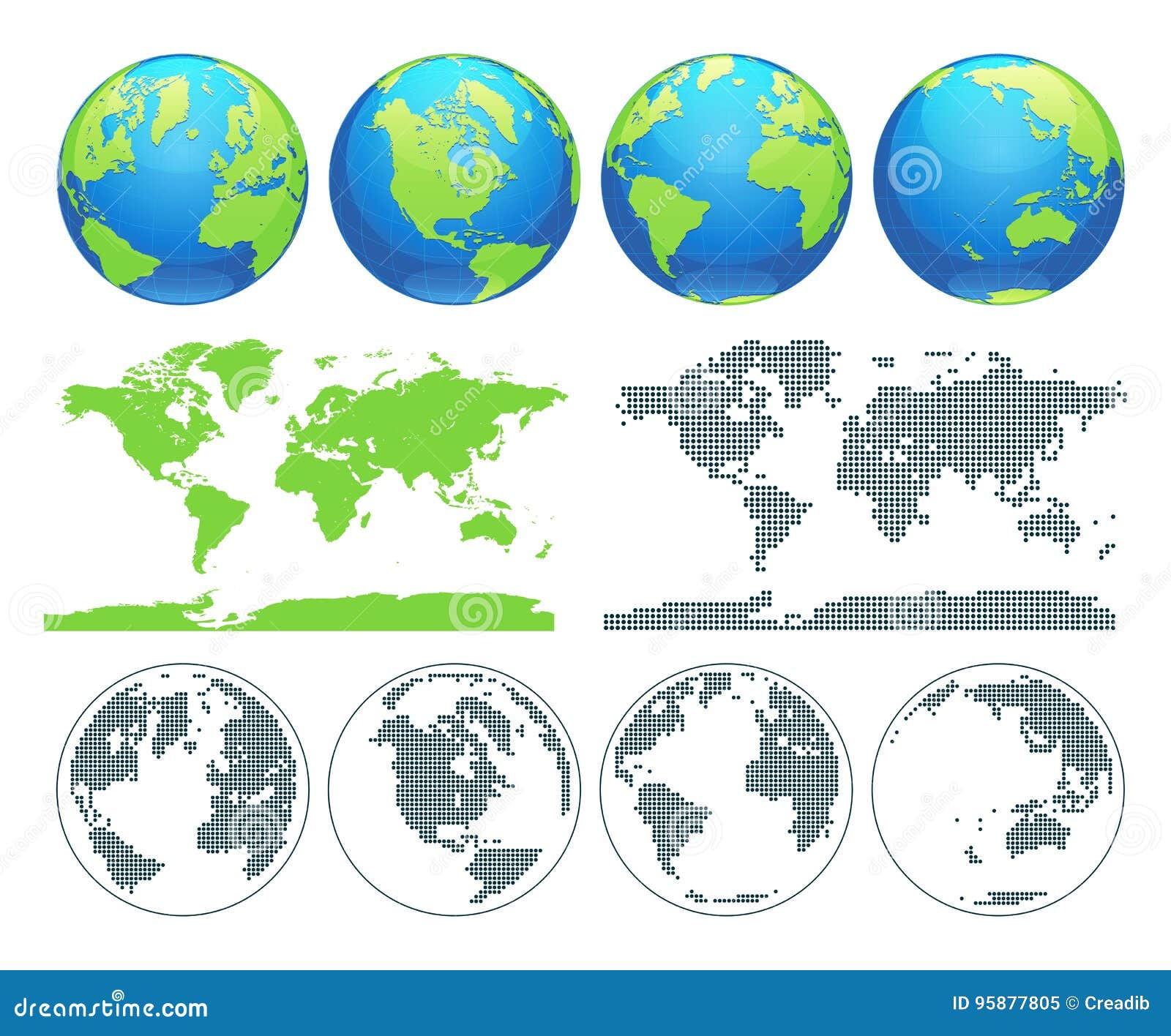 Globes Showing Earth with All Continents. Digital World Globe Vector ...