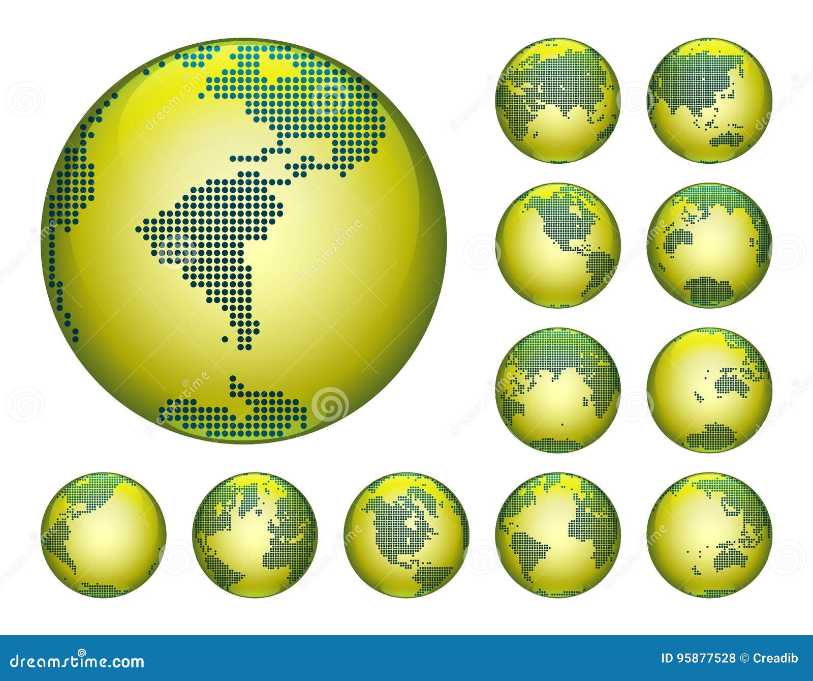 Globes Showing Earth with All Continents. Dotted World Globe Vector ...