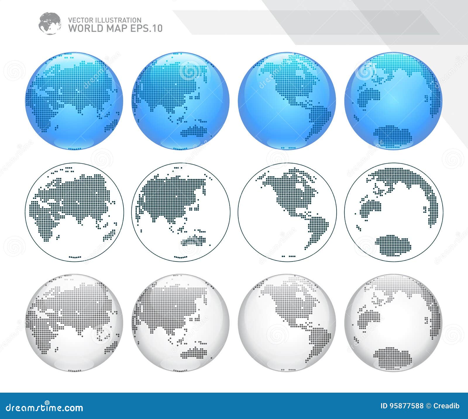 Globes Showing Earth with All Continents. Dotted World Globe Vector ...