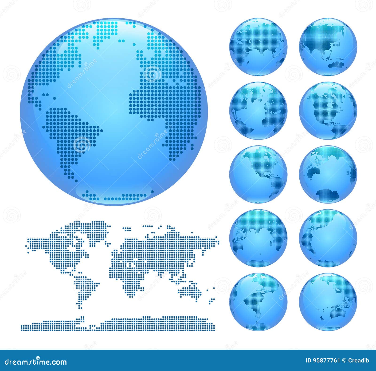 Globes Showing Earth with All Continents. Dotted World Globe Vector ...