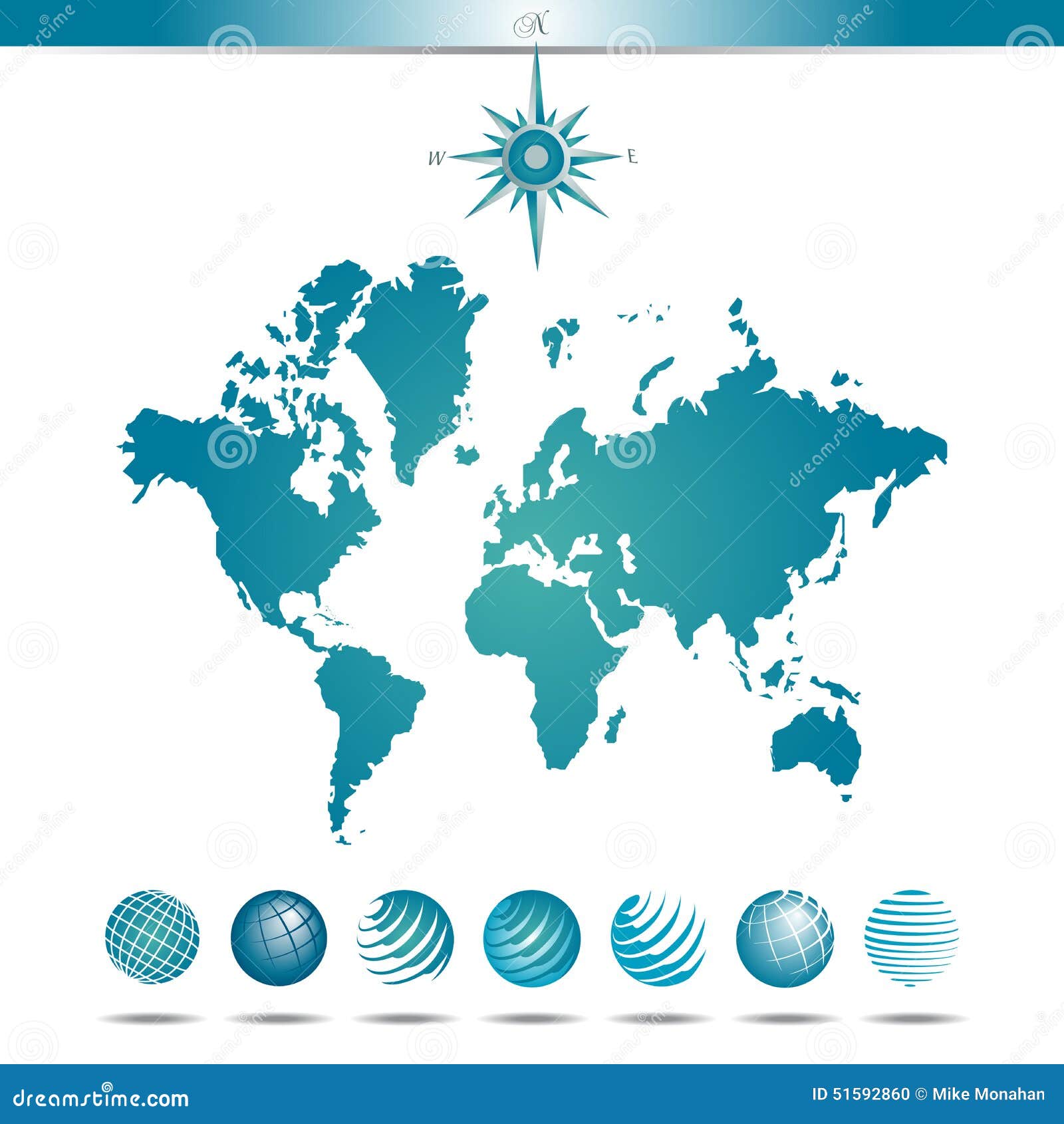 Globes with World Map and Compass Stock Vector - Illustration of ...