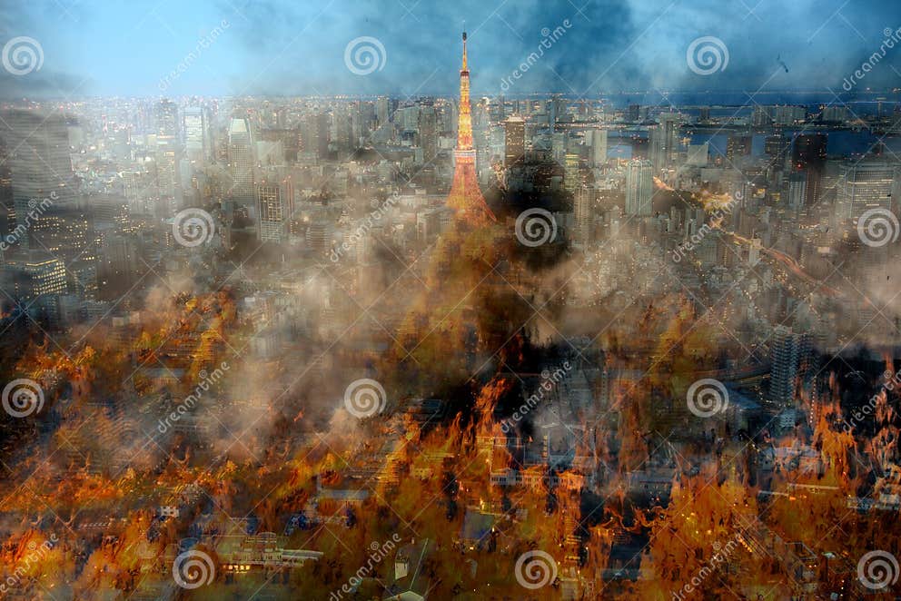 City Fire, Disaster, Terrorist Attack Stock Image - Image of cityscape ...