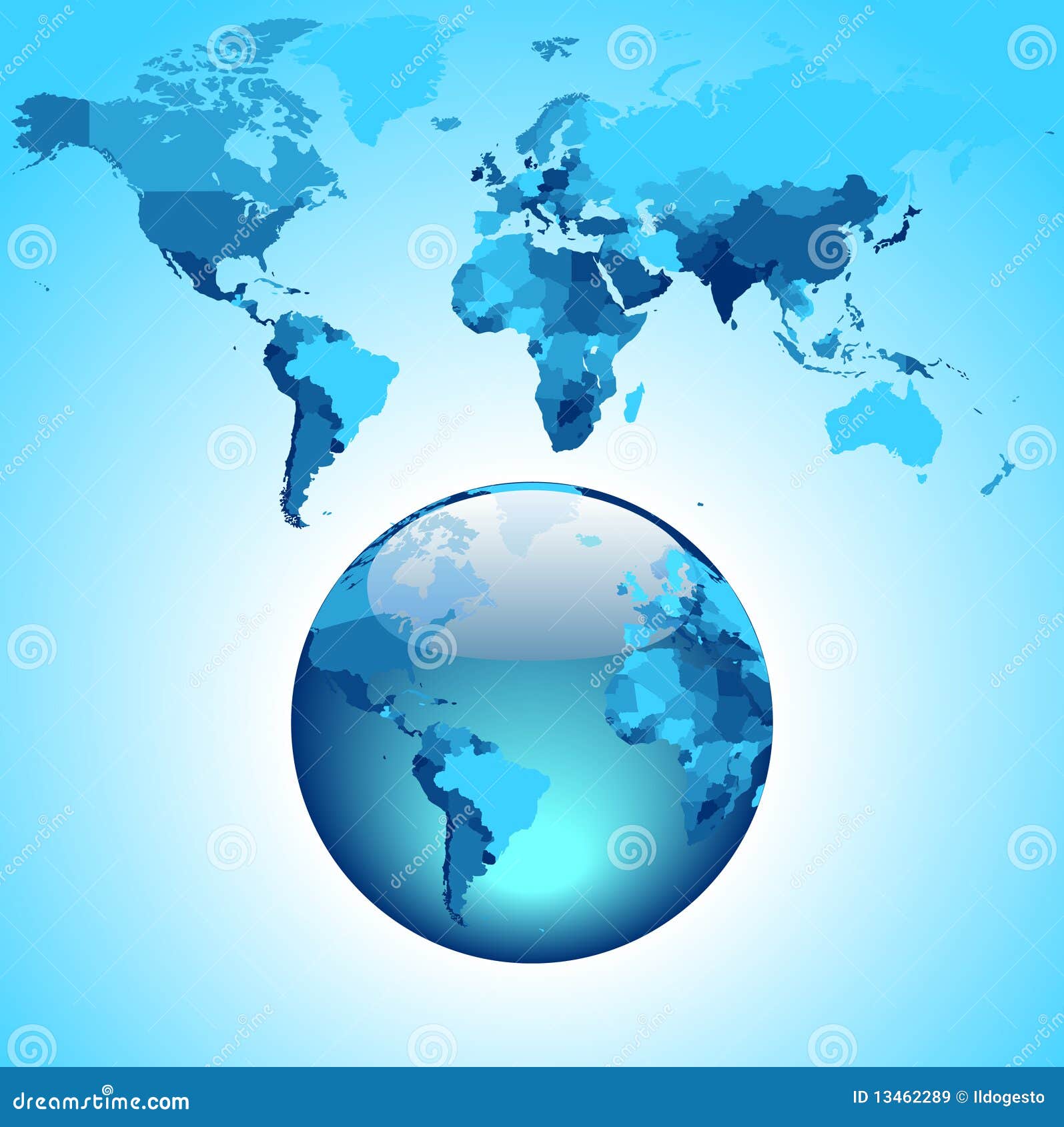 Globo No Mapa De Mundo Azul Ilustração do Vetor - Ilustração de ...