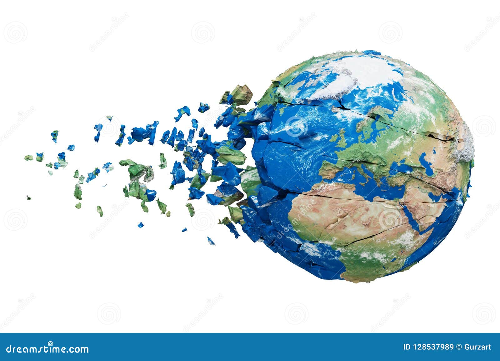 Globo Roto Quebrado De La Tierra Del Planeta Aislado En El Fondo Blanco