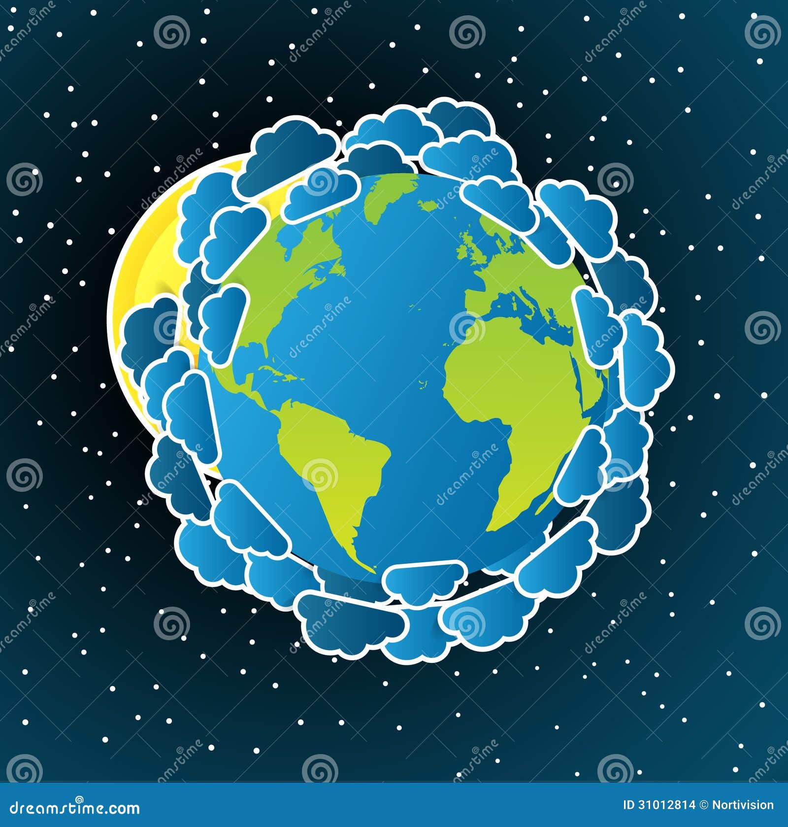 Globo y nubes del mundo stock de ilustración. Ilustración de sombra ...