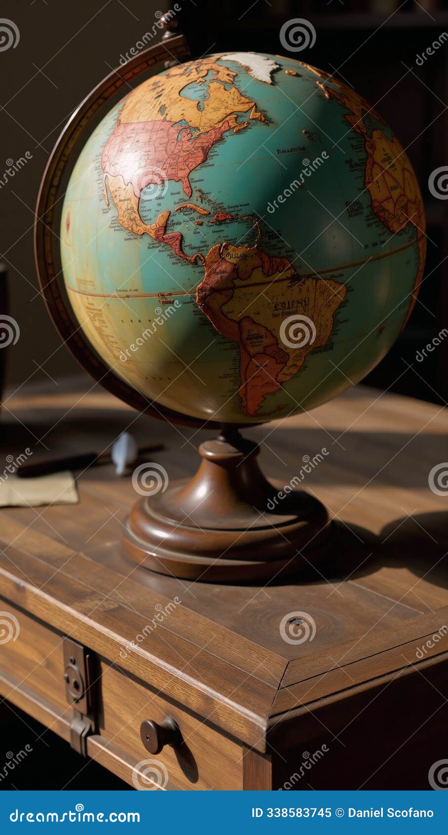 Globular Object Symbolizes Knowledge and Education on Wooden Desk Stock ...