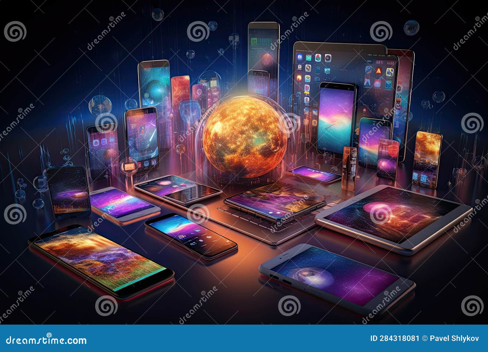 Globval Digital Technology of Smartphone, Network Ai Data Information ...